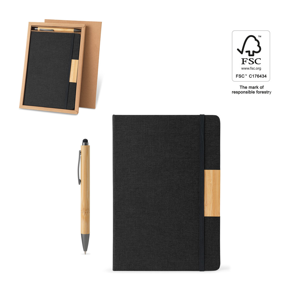 HOMERO. Set consisting of a hardcover A5 notepad and a bamboo ballpoint ...